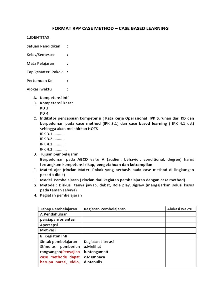 Format RPP CASE METHOD Dan TEAM BASED PROJECT | PDF