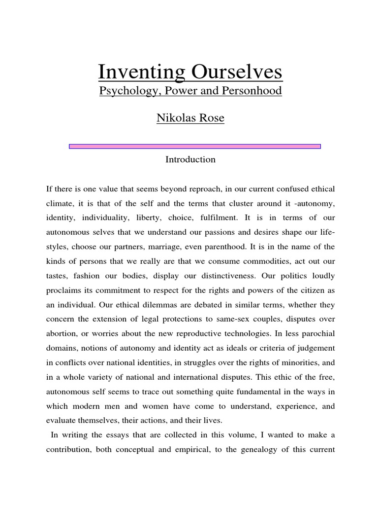 Inventing Ourselves: Psychology, Power and Personhood Nikolas Rose | PDF