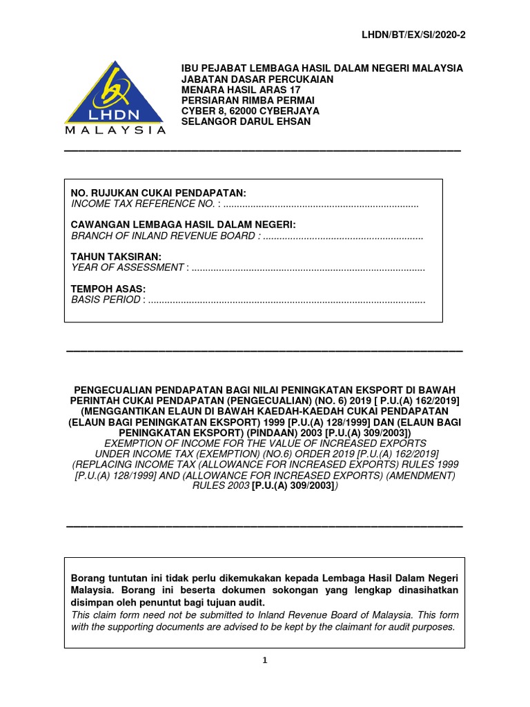 Borang LHDN BT EX S1 2020 2 1 | PDF