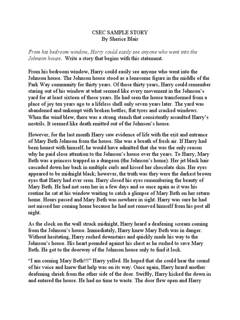 CSEC SAMPLE STORY - Given Begining AutoRecovered | PDF