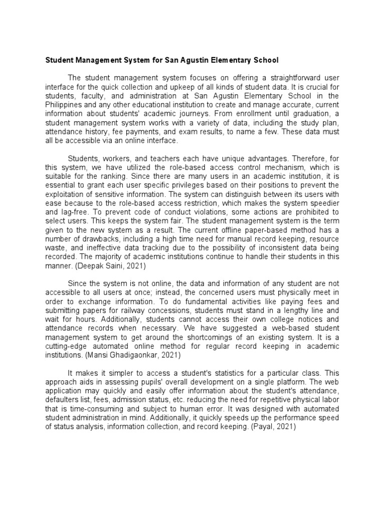 Student Management System For San Agustin Elementary School | PDF ...