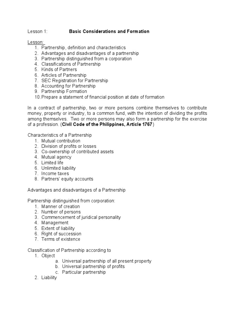 Module Partnership And Corporation Accounting Lesson 1 Pdf
