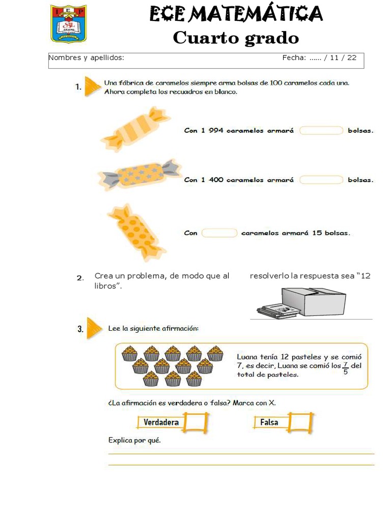 ECE MATEMÁTICA 4TO GRADO III Noviem | PDF