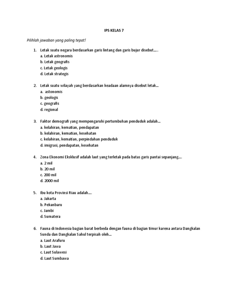 Soal Uas Ips Kelas 7 | PDF
