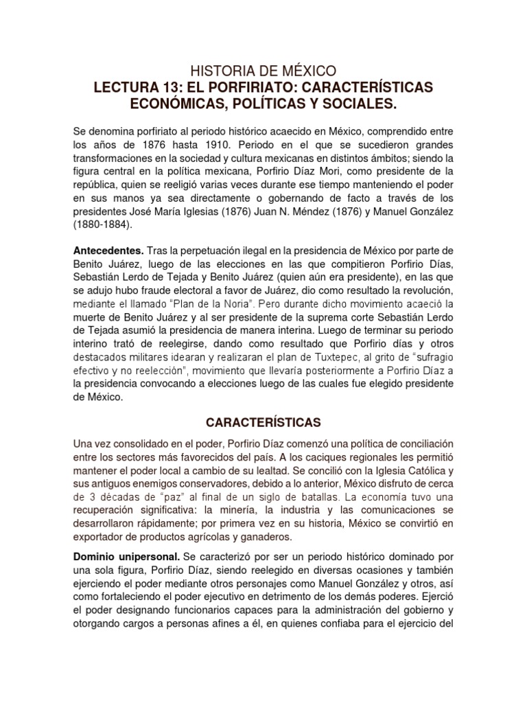 Lectura 13 El Porfiriato-Características | PDF