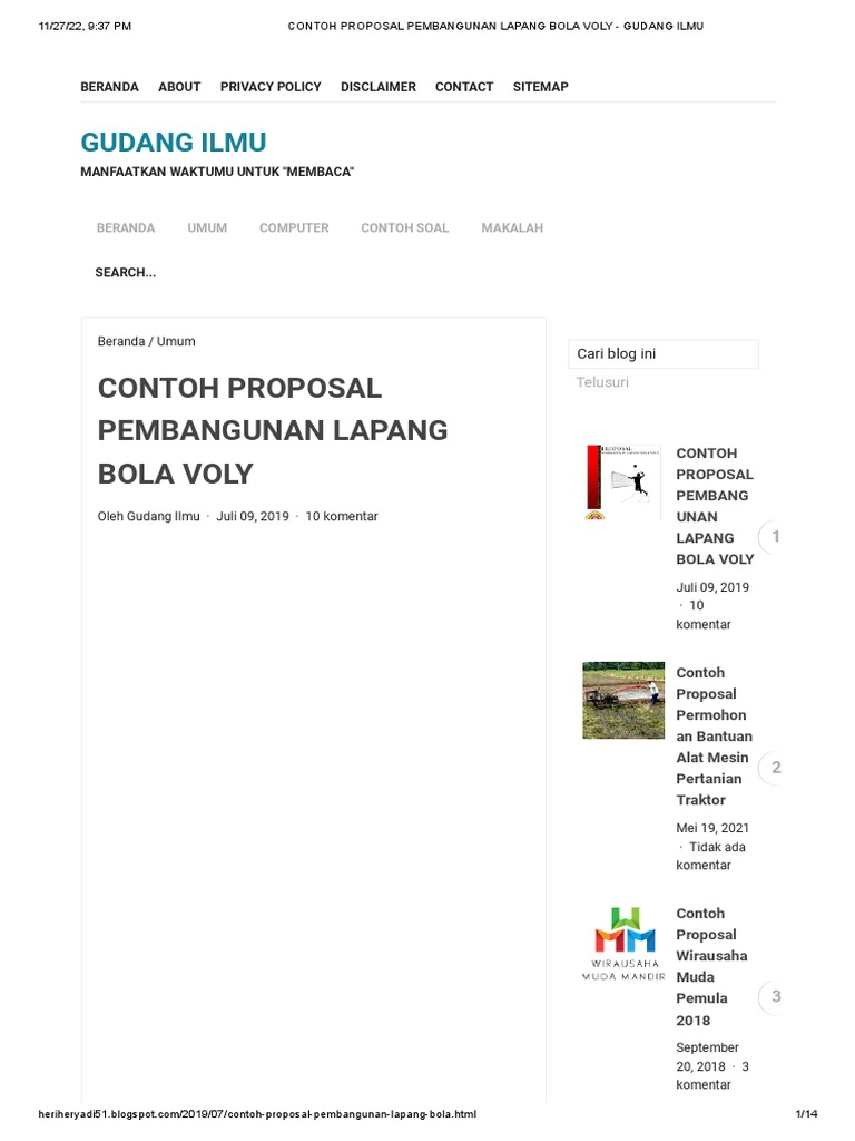 Contoh Proposal Pembangunan Lapang Bola Voly - Gudang Ilmu | PDF