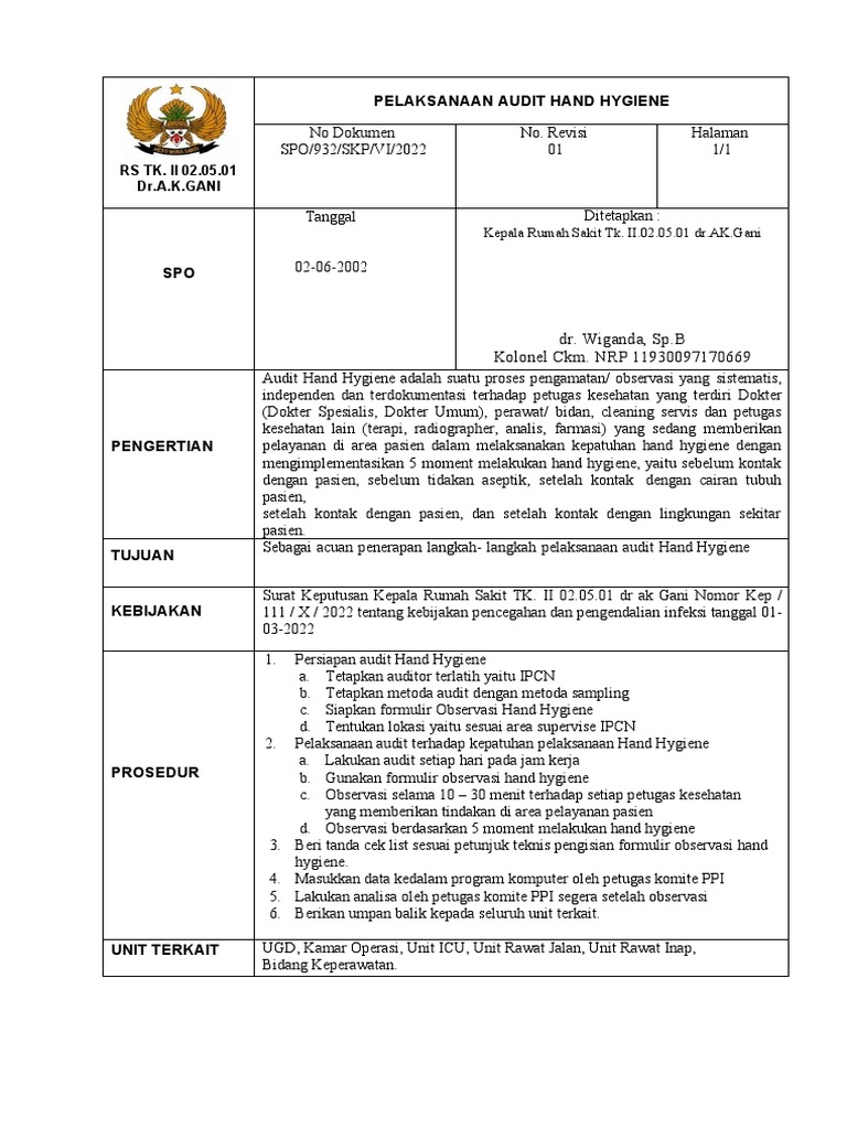 Audit Hand Hygiene di RS TK II Gani | PDF | Teknologi & Rekayasa