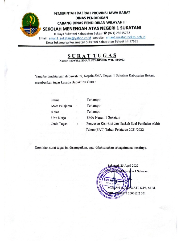 Surat Tugas Penyusunan Soal Pat Tp. 2021 - 2022 | PDF