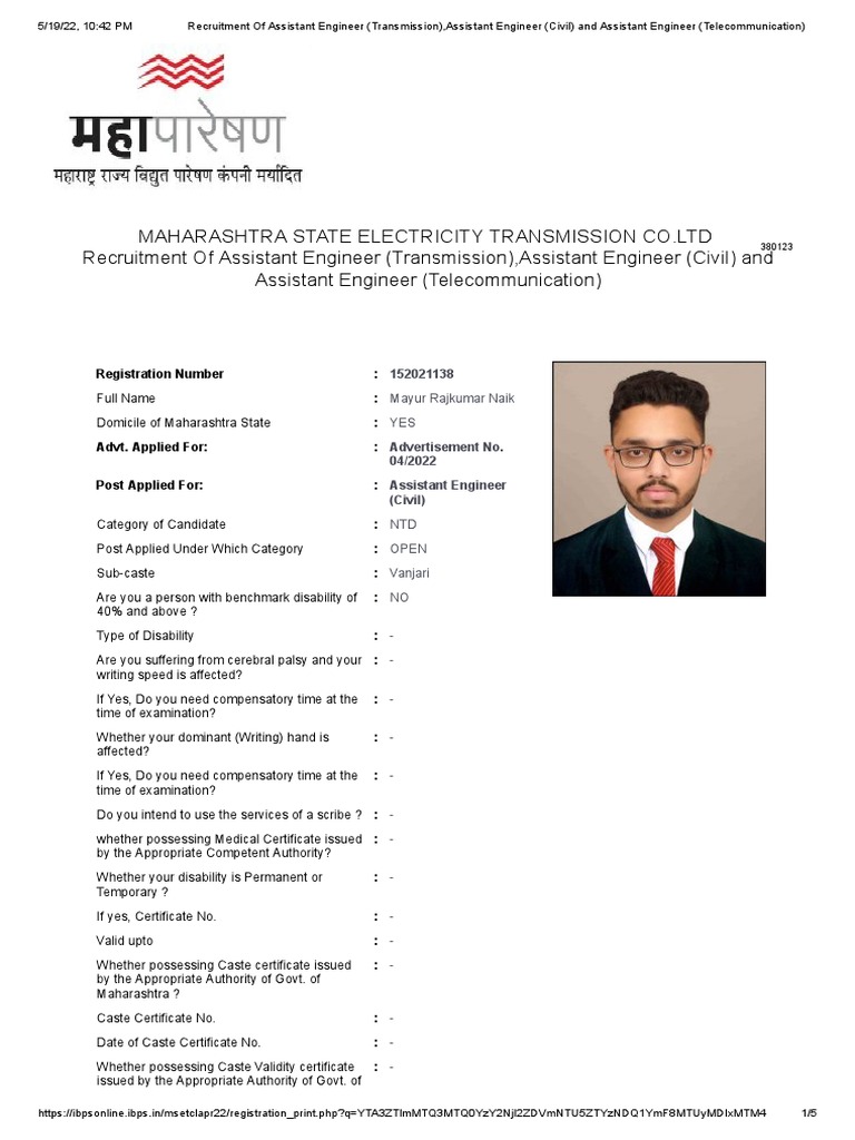MSETCL Application Form Mayur | PDF