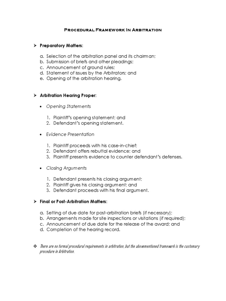 Procedural Framework in Arbitration | PDF