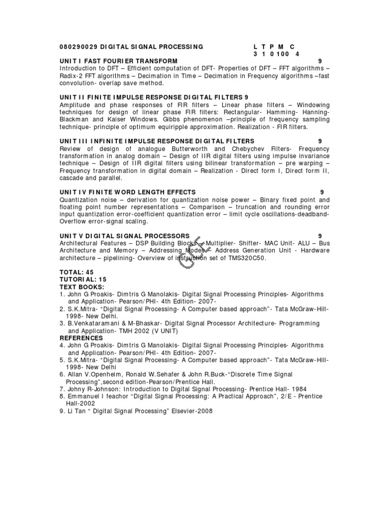 Digital Signal Processing Syllabus | PDF Digital Signal Processing Syllabus | PDF