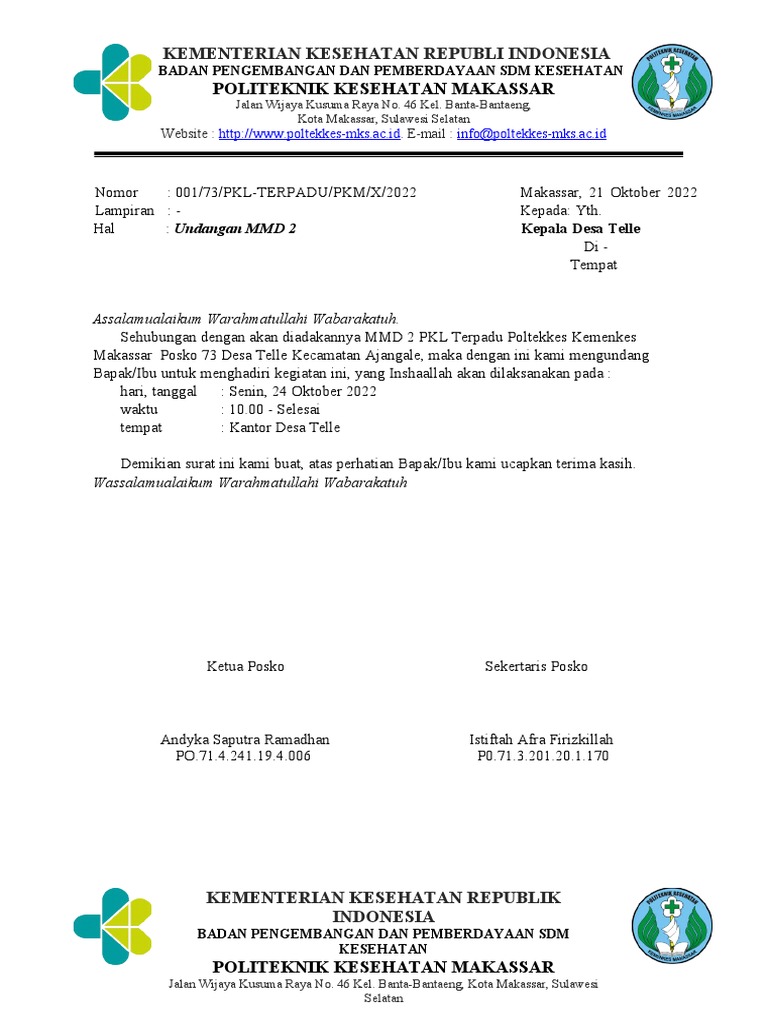 Undangan MMD 2 Poltekkes Makassar | PDF