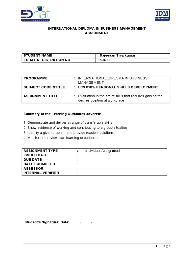 LCS 0101 Personal Skills Development-New | PDF