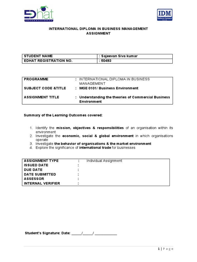 Business Environment - IHD BM Assignment Cohort - January 2020 | PDF