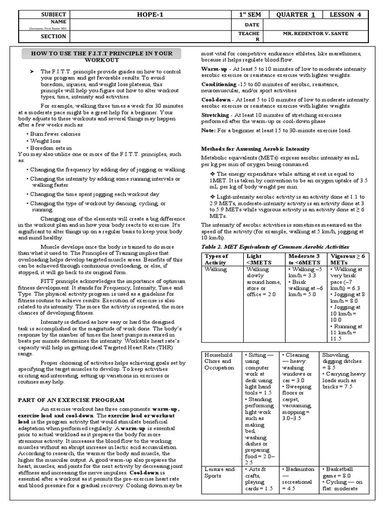 HOPE Module-and-Worksheet Q1 LESSON-4 | PDF | Aerobic Exercise ...