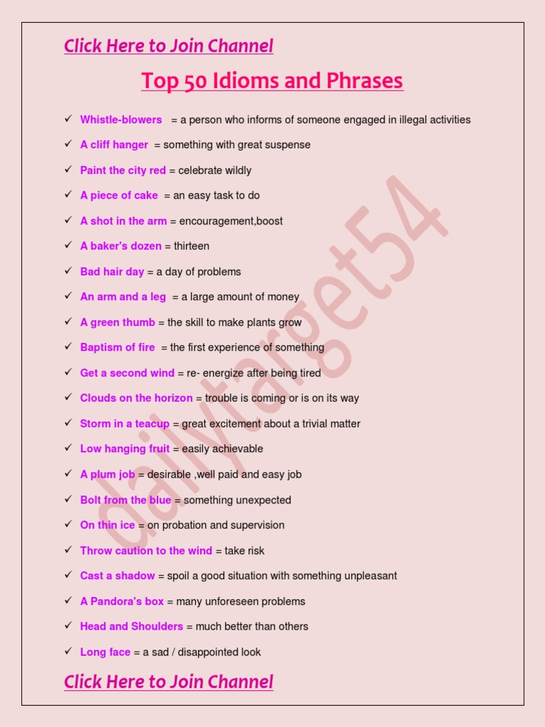 Top 50 Idioms and Phrases by DailyTarget54 | PDF | Foreign Language ...