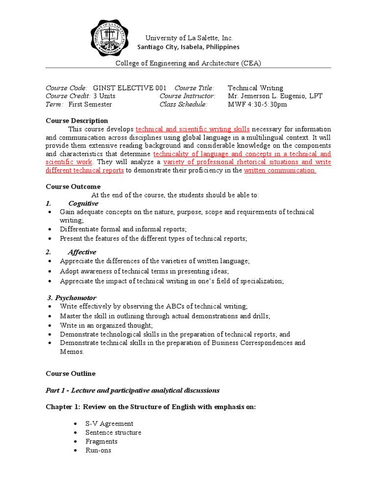 Course Outline GINST ELECTIVE 001 | PDF | Cognition | Communication