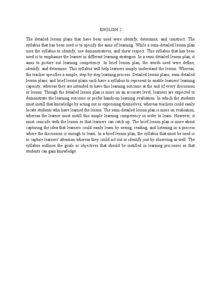 English 2 - Lesson Plan | PDF