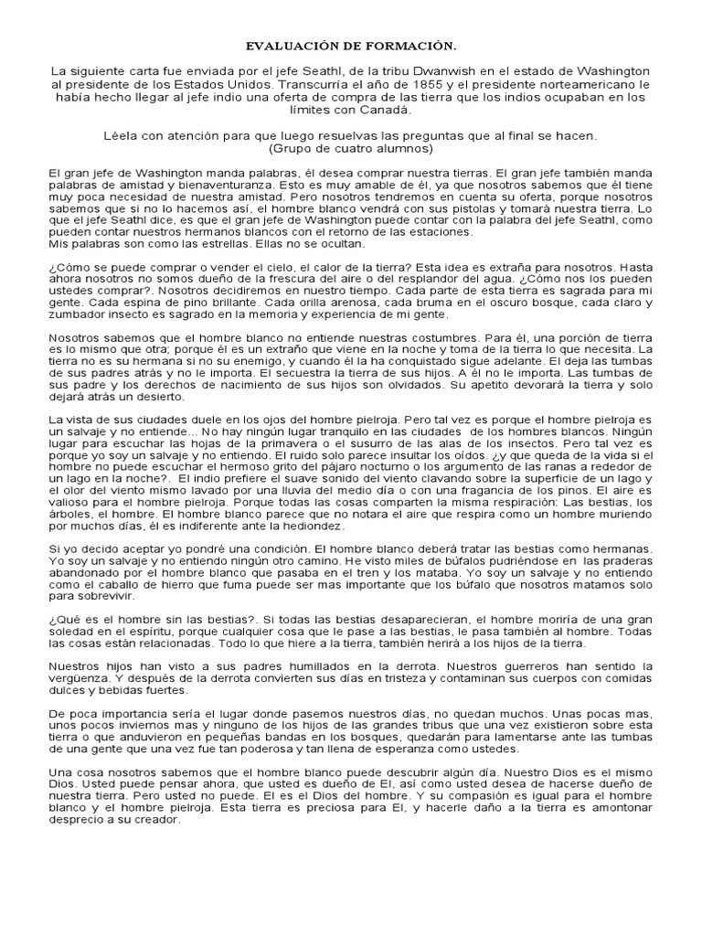 Carta de Seathl sobre la Tierra Sagrada | PDF | Poesía