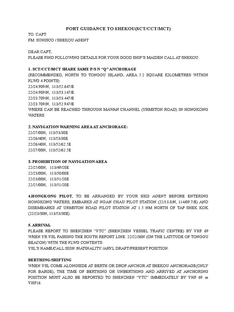 Port Entry Guidance Shekou 20210428 | PDF