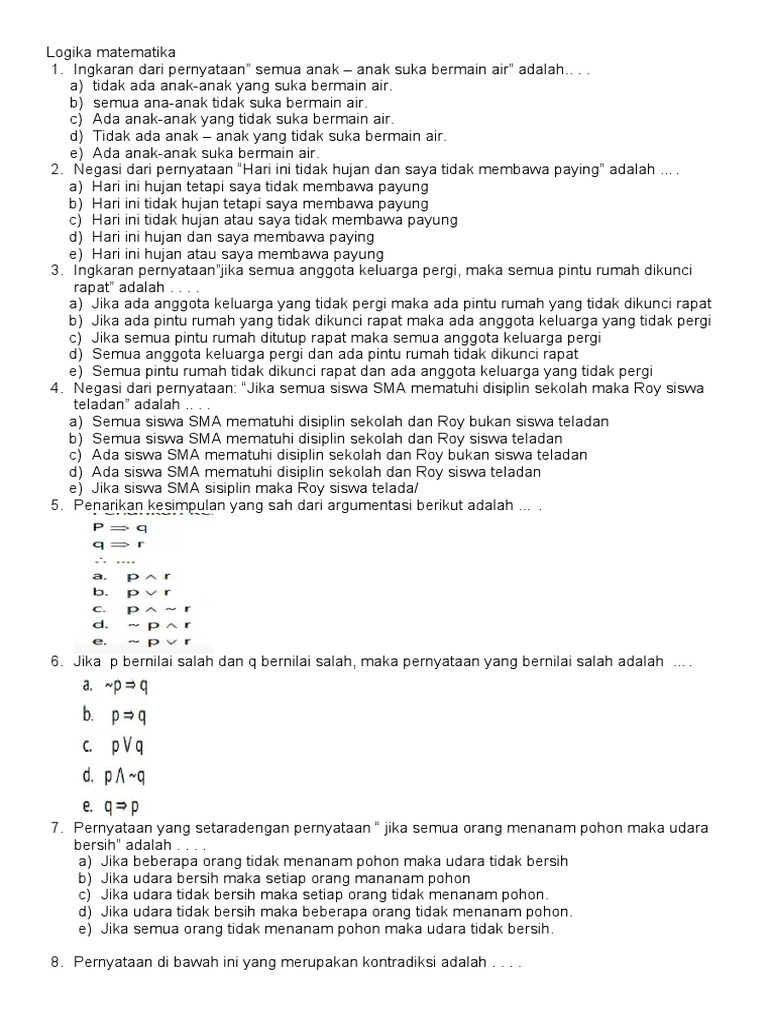 Soal dan Ingkaran Logika Matematika | PDF