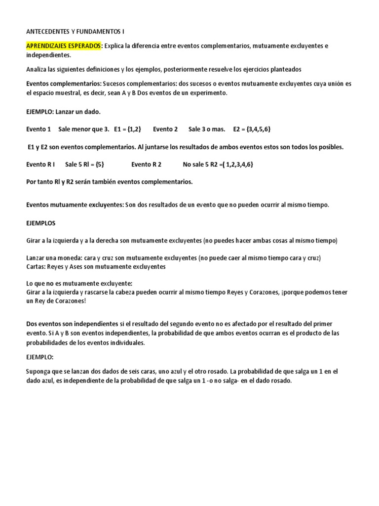 PROBABILIDAD Eventos Complementarios | PDF