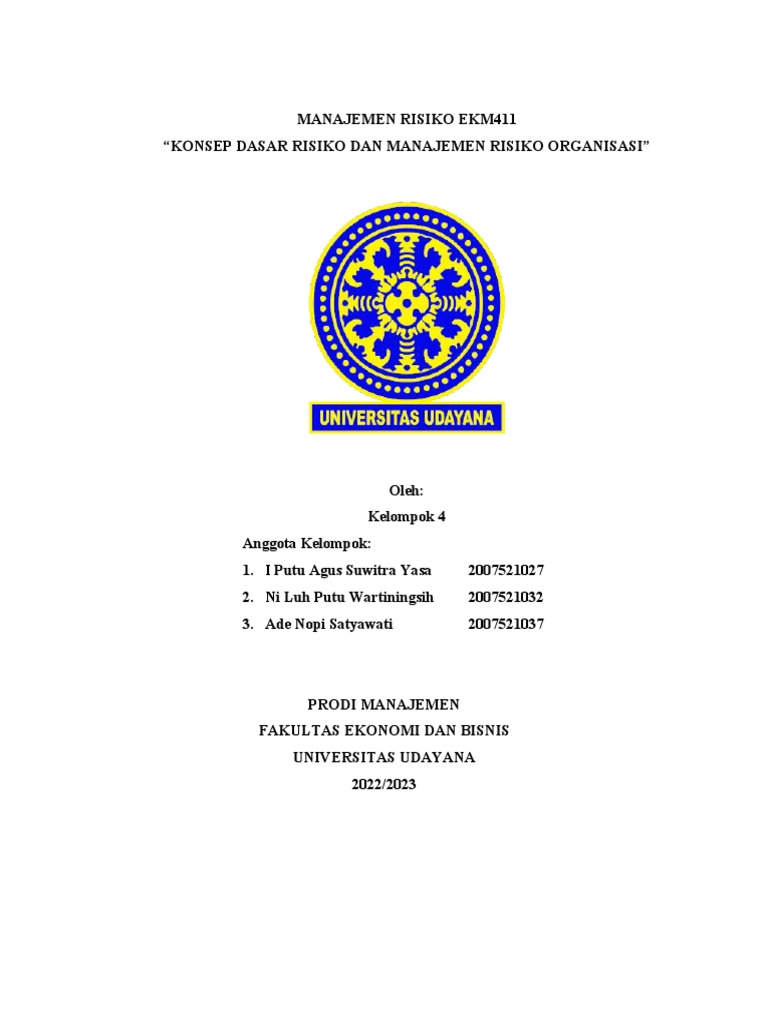 Tugas Kelompok - Konsep Dasar Risiko Dan Manajemen Risiko Organisasi | PDF Tugas Kelompok - Konsep Dasar Risiko Dan Manajemen Risiko Organisasi | PDF