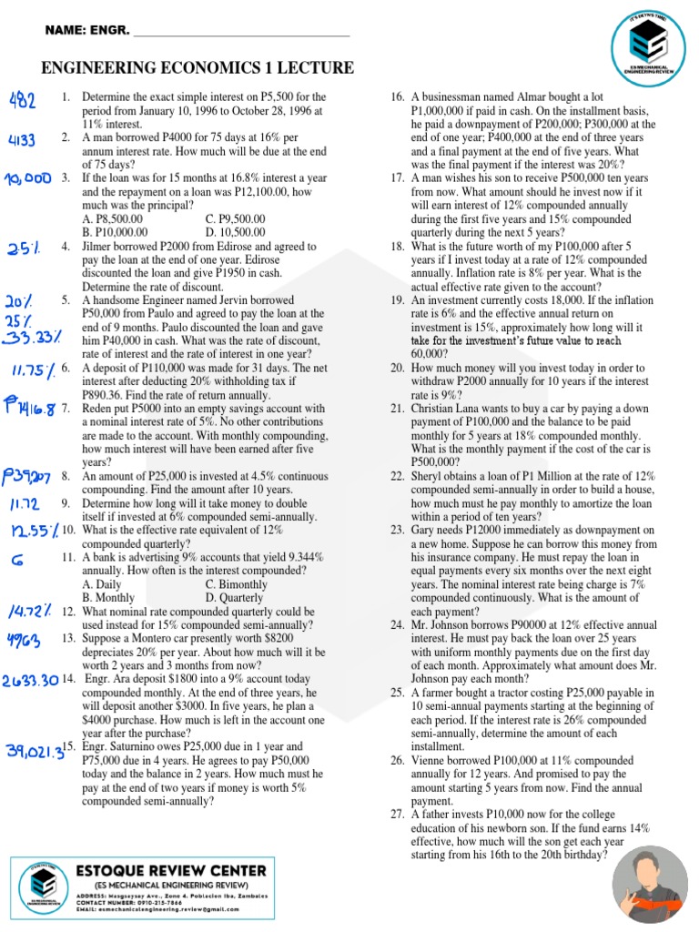 Engineering Economics 1-Handouts | PDF | Interest | Interest Rates