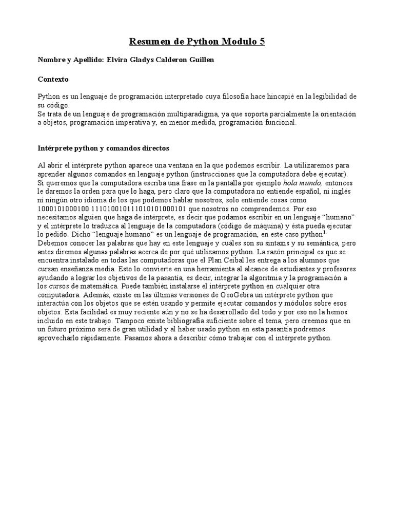 Resumen Python Modulo 5 | PDF | Python (lenguaje de programación) | Lenguaje de programación