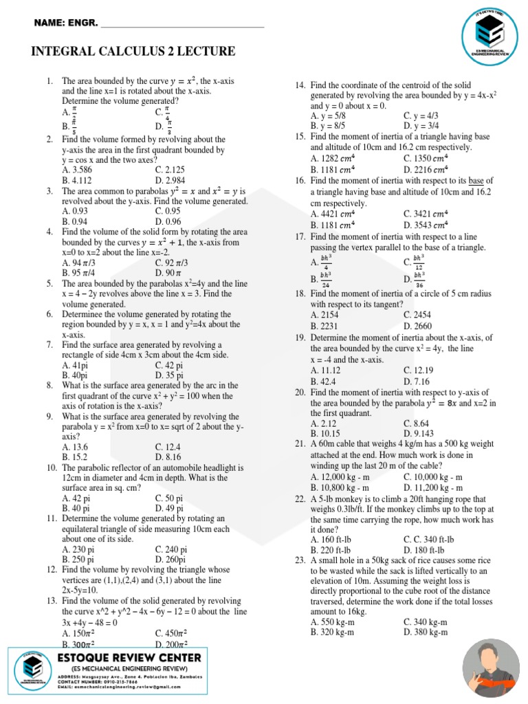 Integral Calculus 2-Handouts | PDF