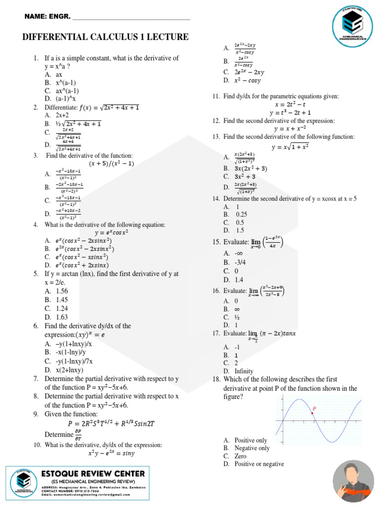 Differential Calculus 1-Handouts | PDF | Derivative | Maxima And Minima