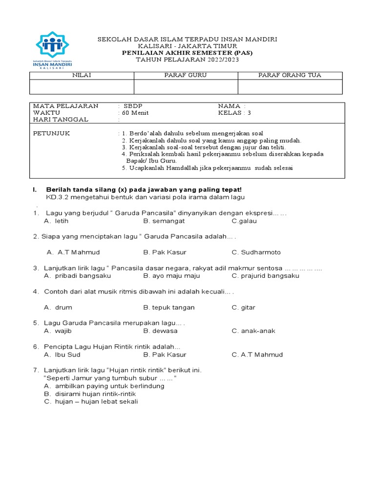Format Soal SBDP | PDF