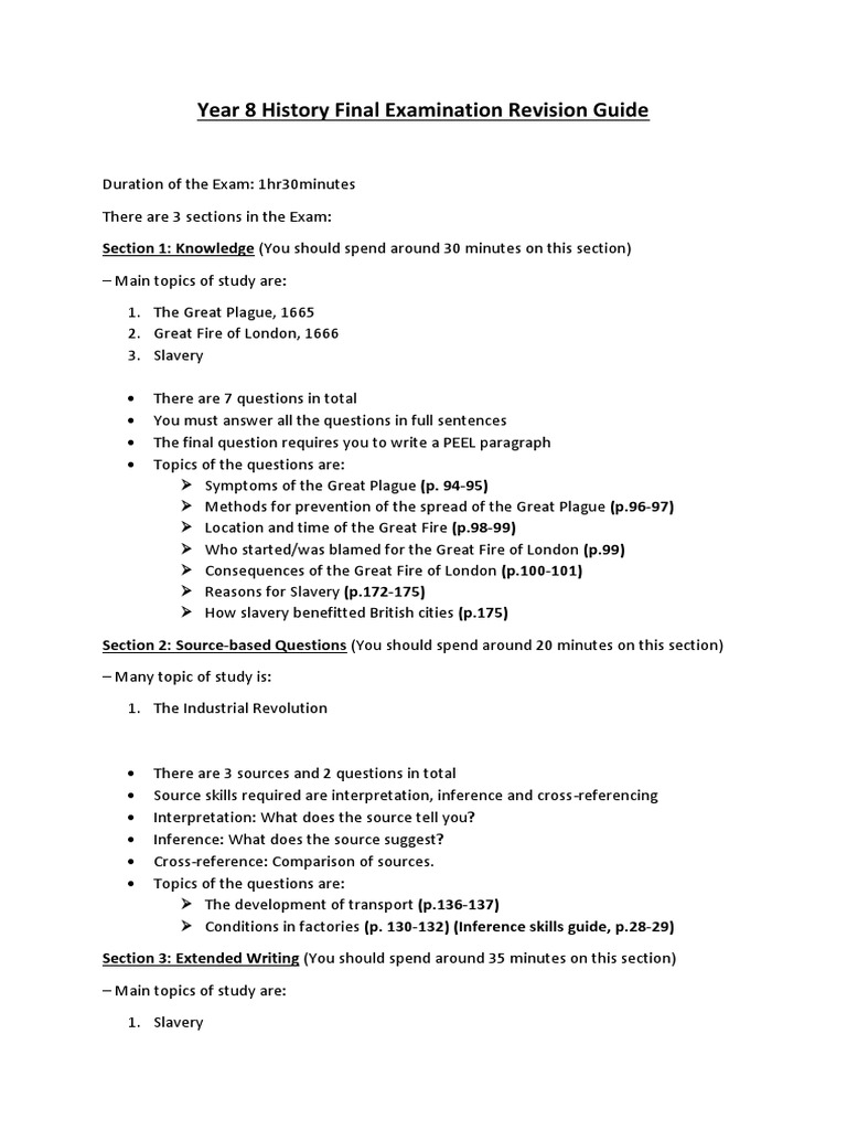 Year 8 History Final Examination Revision Guide 2022 | PDF | Finance ...