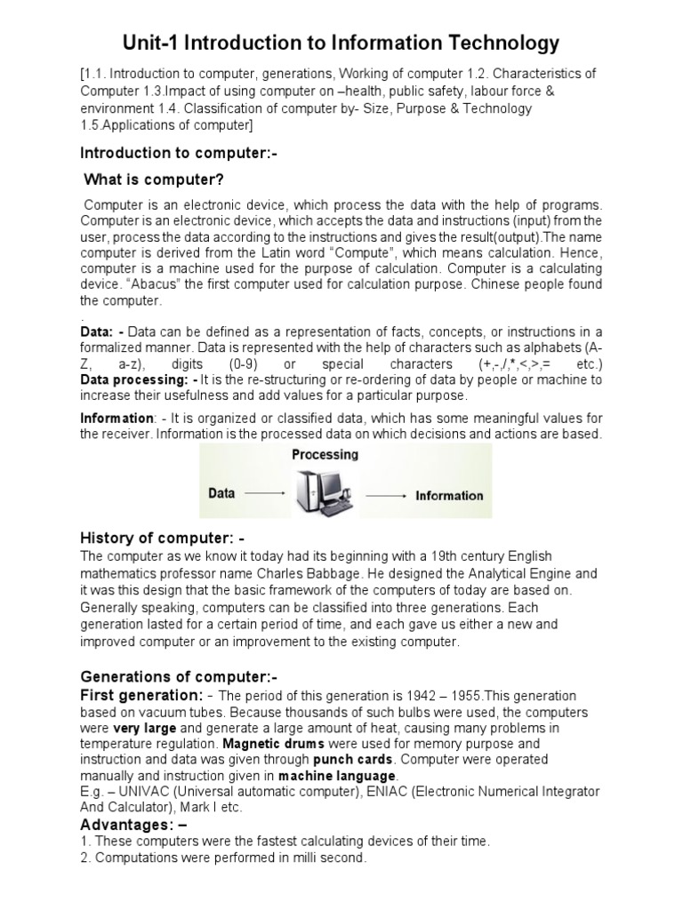 Unit 1 Introduction To Information Technology | PDF | Integrated Circuit | Input/Output