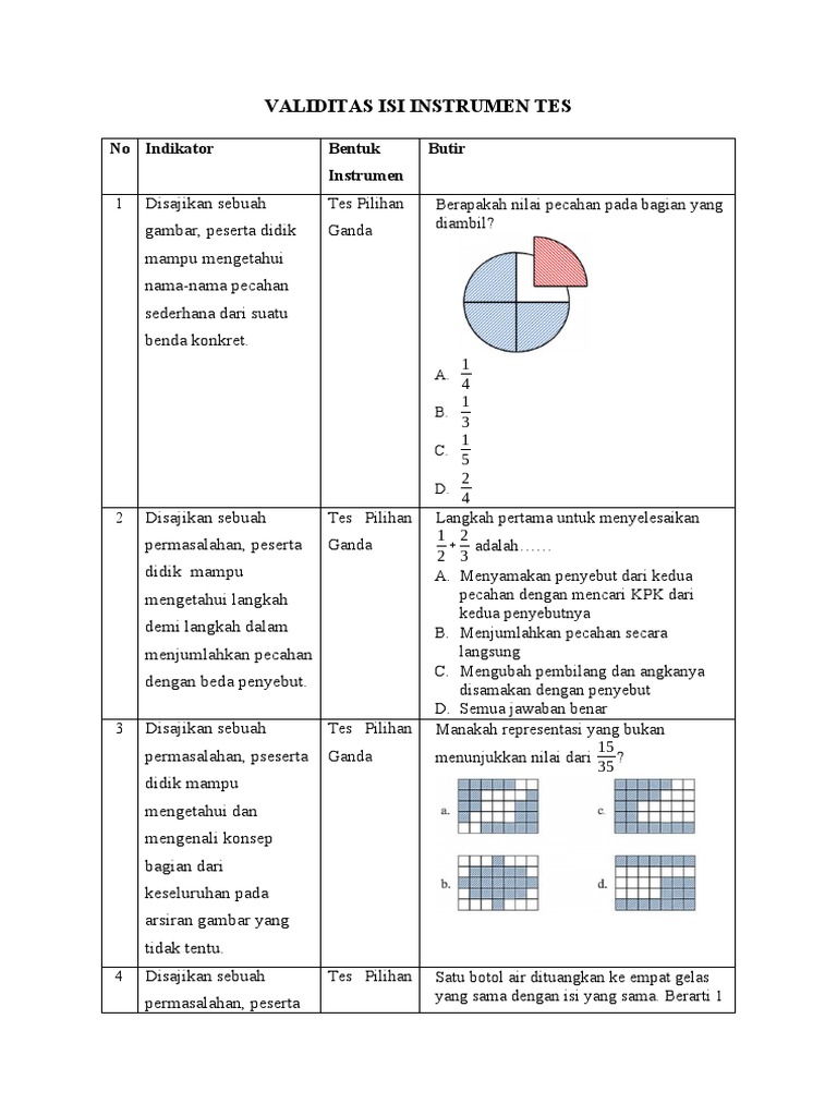Validitas Isi Instrumen Tes | PDF