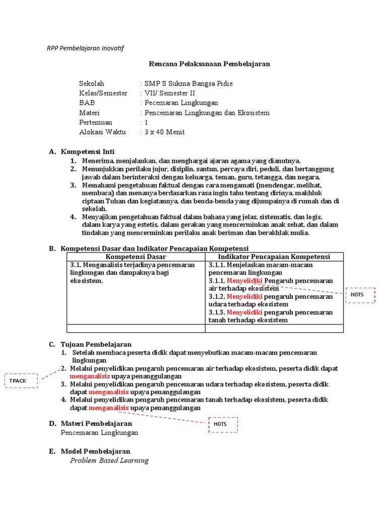 RPP Pembelajaran Inovatif, STEAM, Blanded Learning, PJBL | PDF