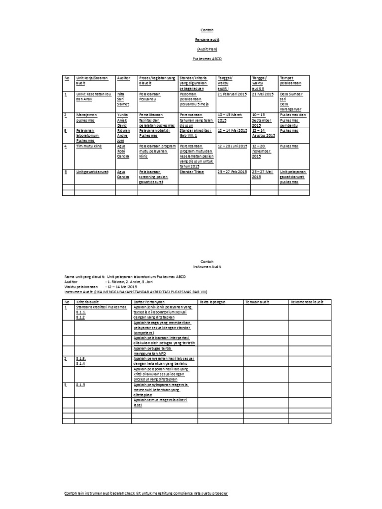 Contoh Audit Plan Dan Instrumen Audit | PDF