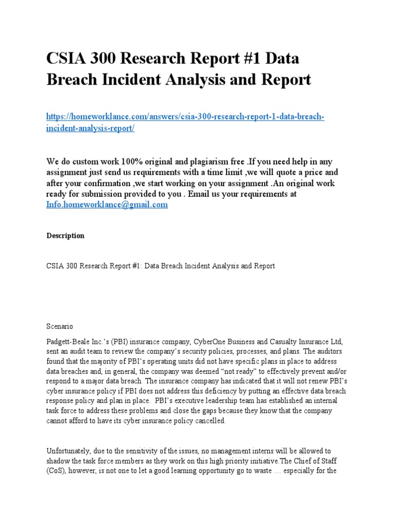 CSIA 300 Research Report #1 Data Breach Incident Analysis and Report ...