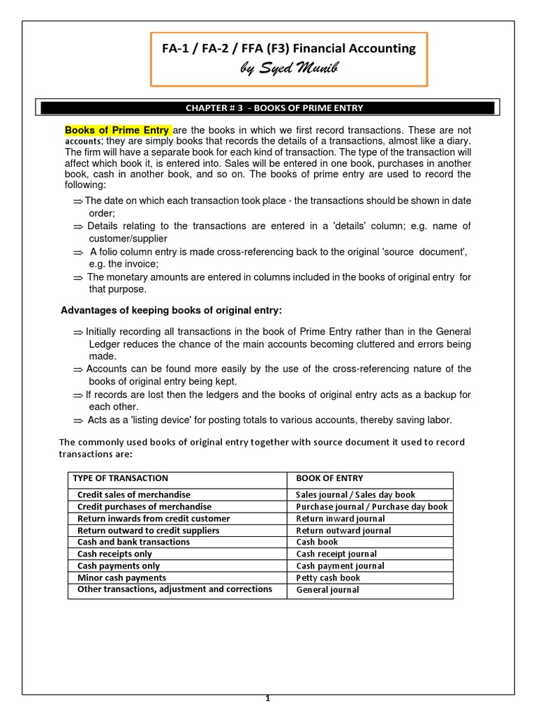 Chapter 3 Books of Prime Entries | PDF