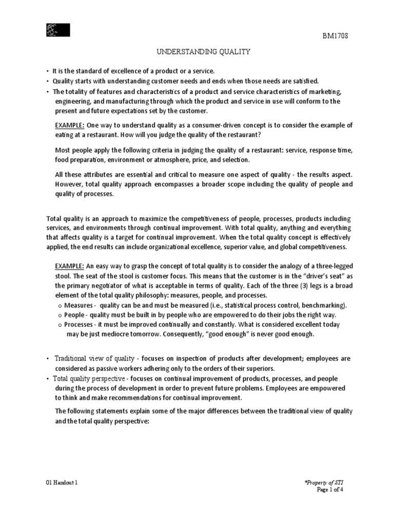 Understanding Quality - H01 | PDF | Quality (Business) | Empowerment