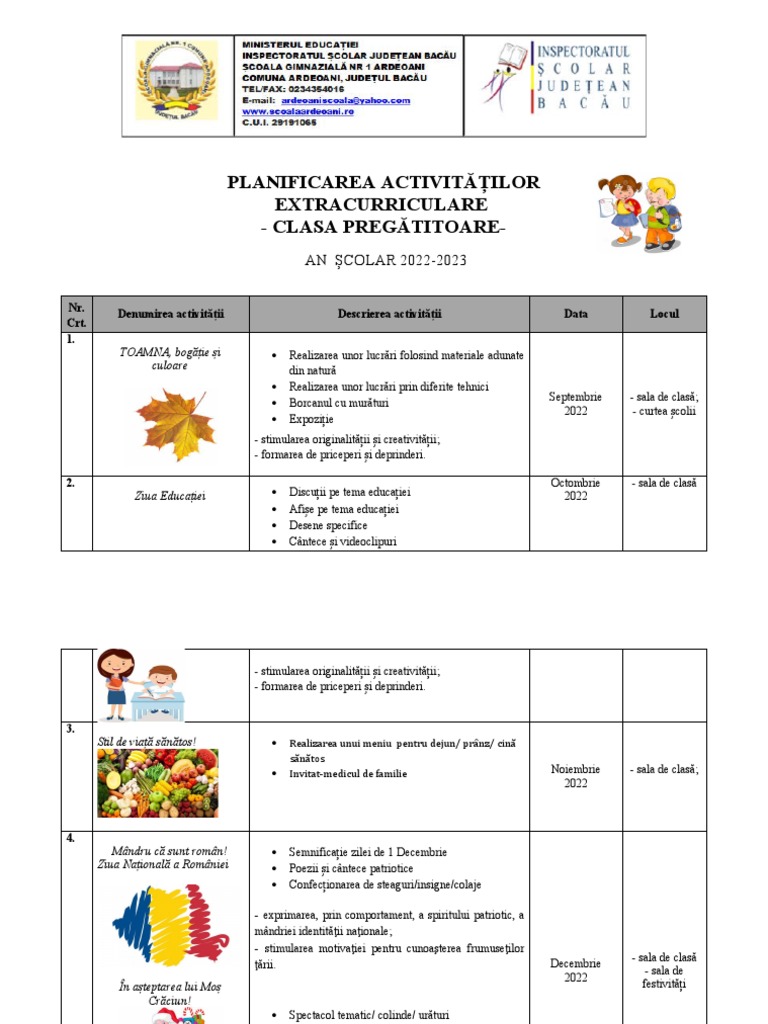 Activitati Extracurriculare 2022-2023 | PDF