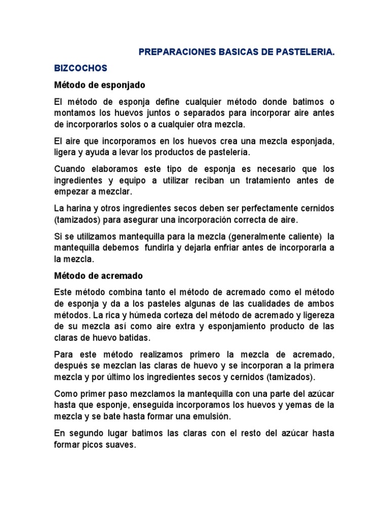 Preparaciones Basicas de Pasteleria | PDF | lactoso | Pasteles