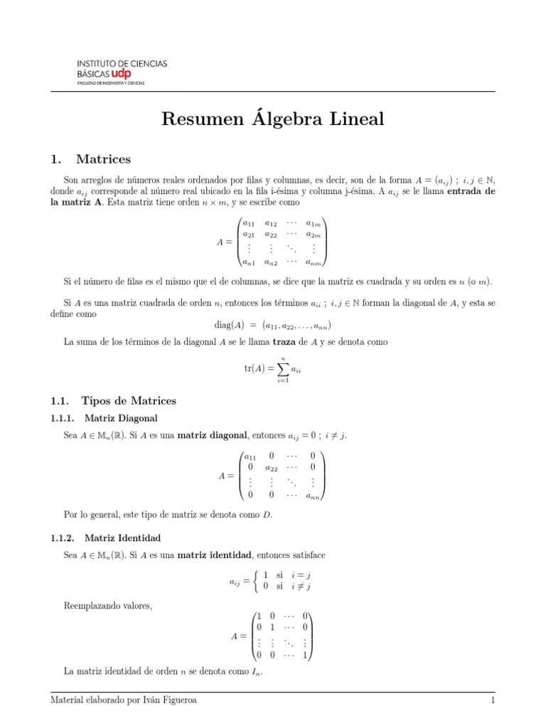 Resumen Álgebra Lineal (Completo) | PDF | Valores propios y vectores ...