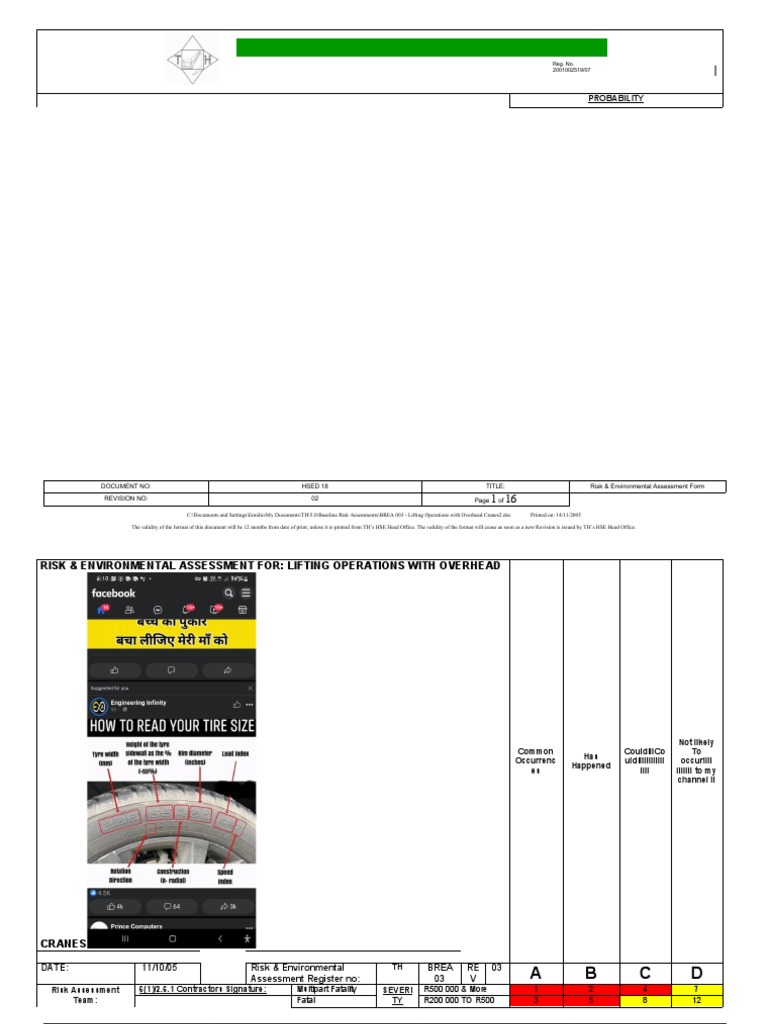 Risk Assessment For Lifting Operations With Overhead Cranes | PDF