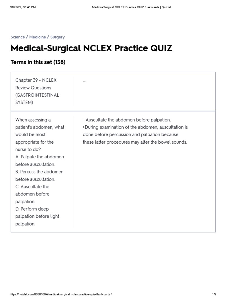 Medical Surgical Nclex Practice Quiz Flashcards Quizlet Pdf Stomach Small Intestine