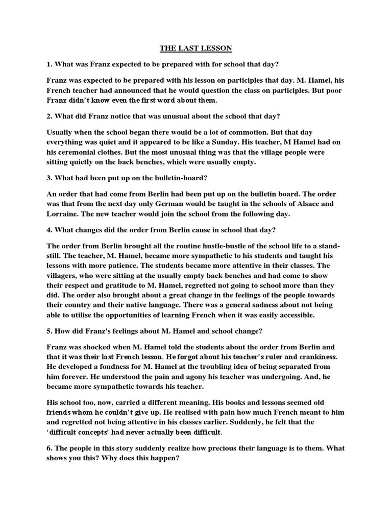 1 The Last Lesson | PDF | Language Arts & Discipline