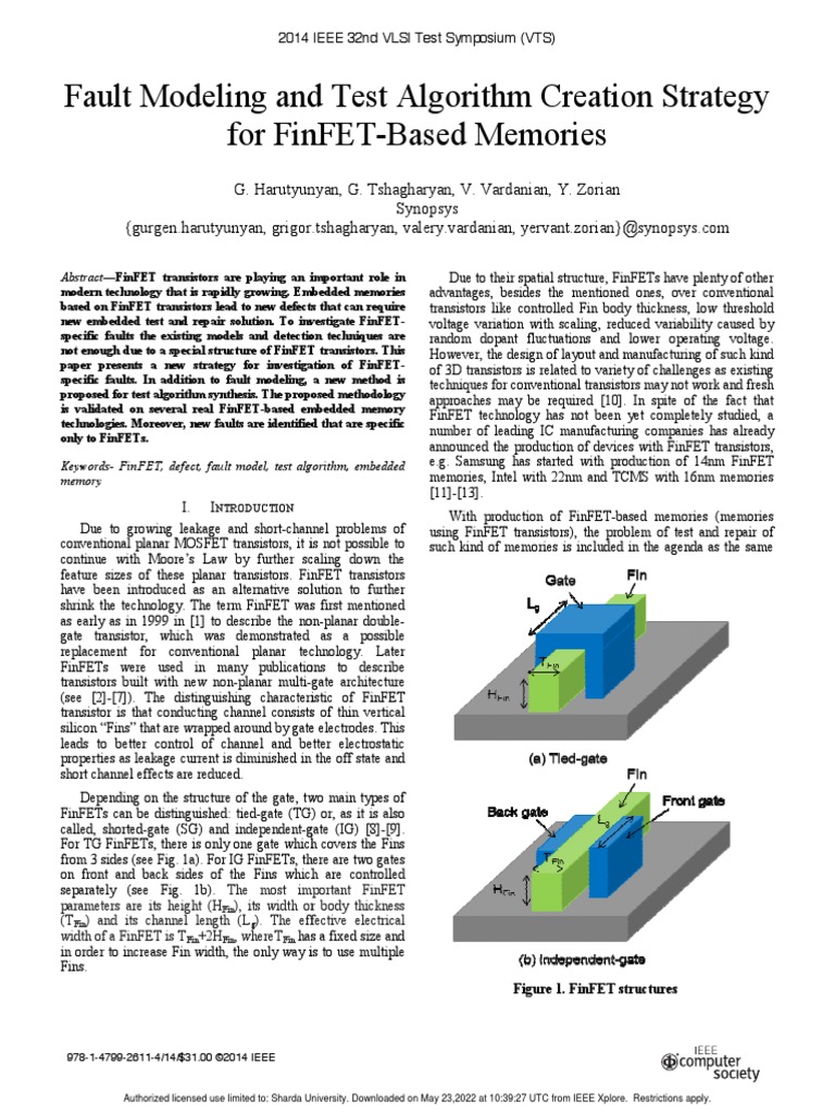 Fault Modeling And Test Algorithm Creation Strategy For Finfet Based Memories Pdf Integrated 