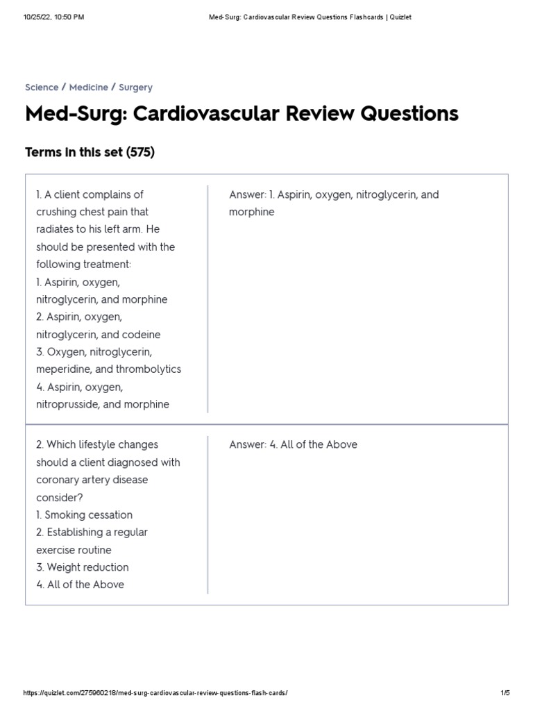 Med-Surg - Cardiovascular Review Questions Flashcards - Quizlet | PDF ...