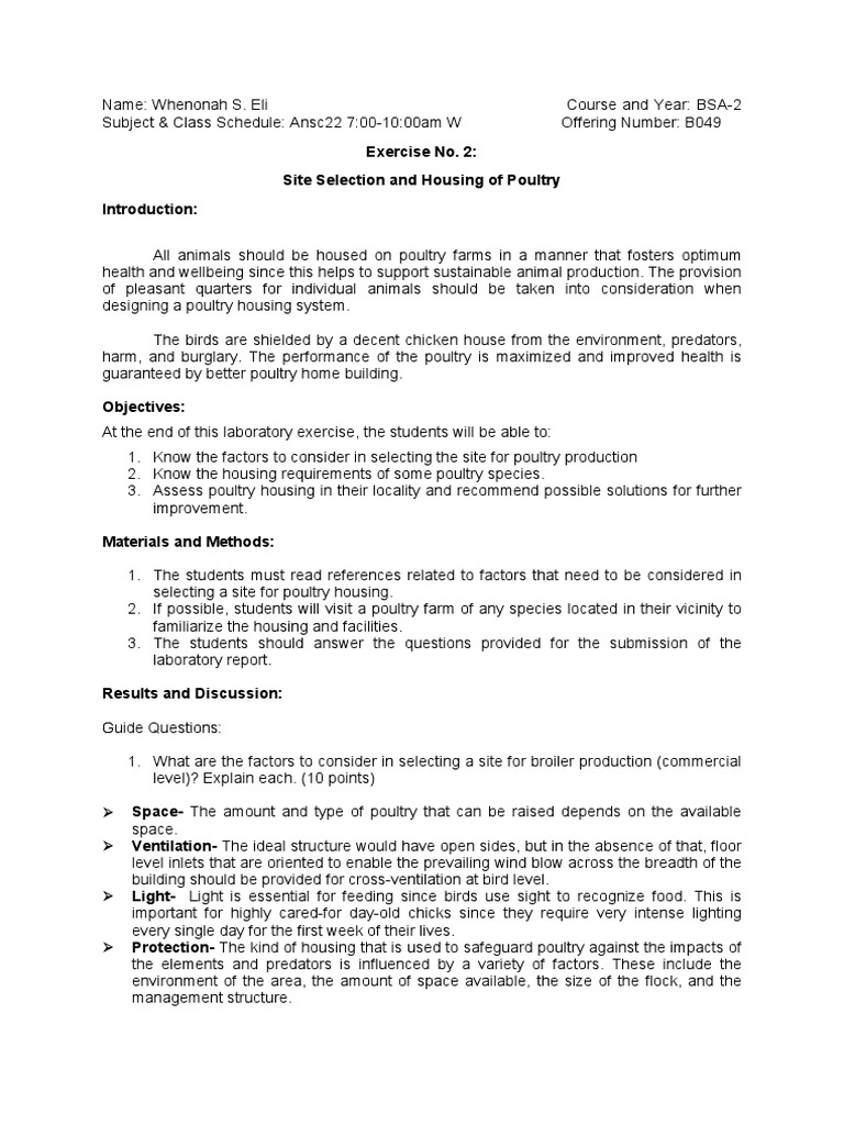 Eli Ansci Lab Ex 2 | PDF | Poultry Farming | Broiler