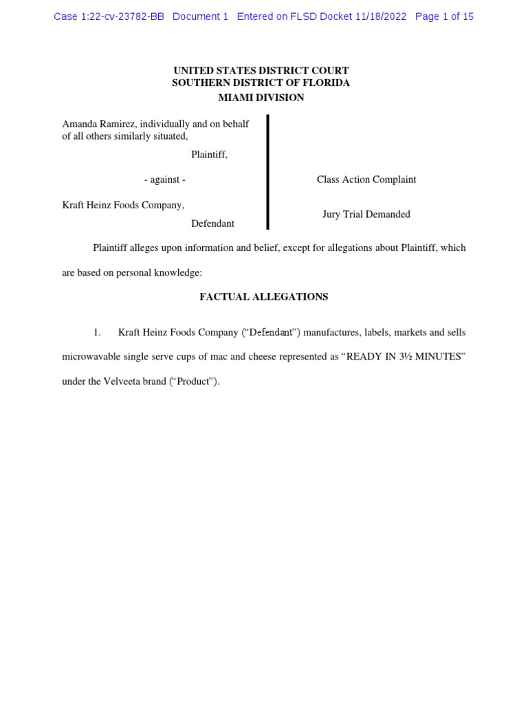 Ramirez V Kraft Heinz Food Company Lawsuit | PDF | Misrepresentation ...